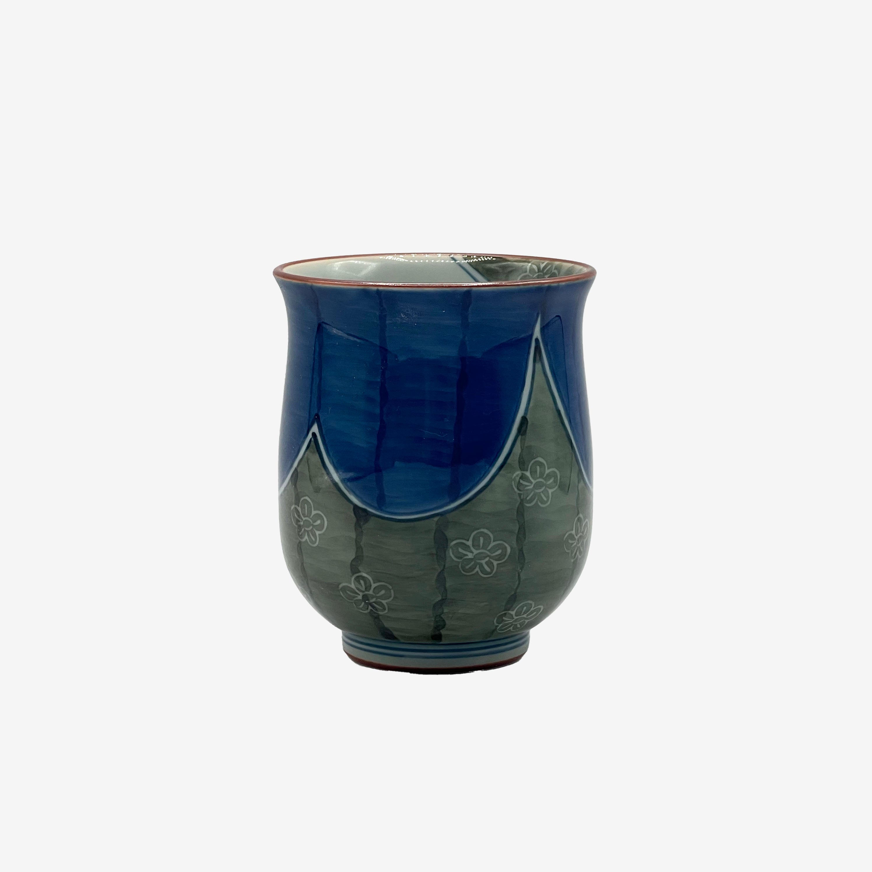 Shigashi Ume Blue Hasami-yaki Yunomi - Japanese Teacup – Inoue Tea